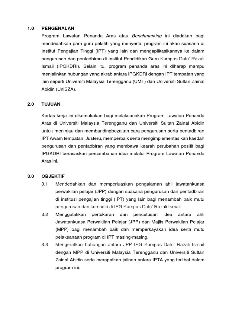 Kertas Kerja Lengkap Penanda Aras Umt-Unisza | PDF