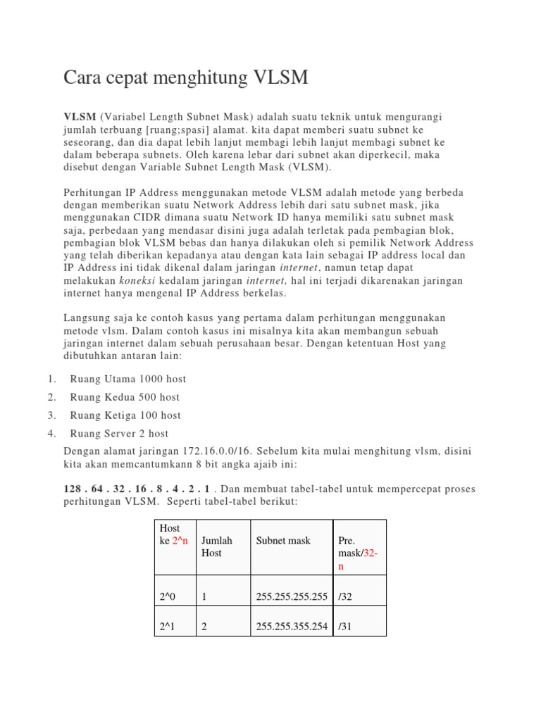 Cara Cepat Menghitung VLSM | PDF