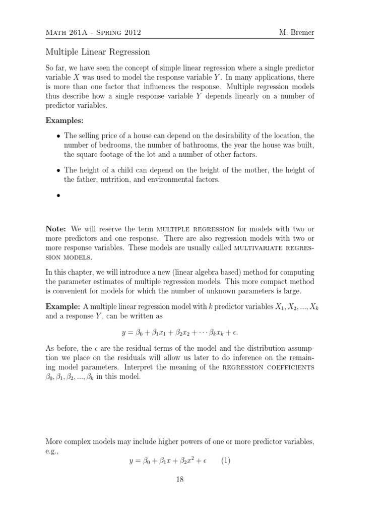 Supplement 5 - Multiple Regression PDF | PDF | Ordinary Least Squares ... Supplement 5 - Multiple Regression PDF | PDF | Ordinary Least Squares ...