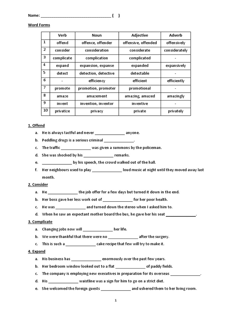 Word Forms Ex1 | PDF | Grammar | Linguistic Morphology