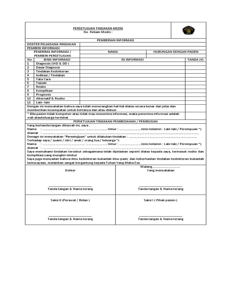 Form Persetujuan Tindakan Medis | PDF