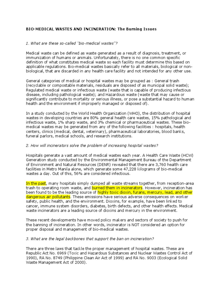 Bio Medical Wastes | PDF | Incineration | Waste
