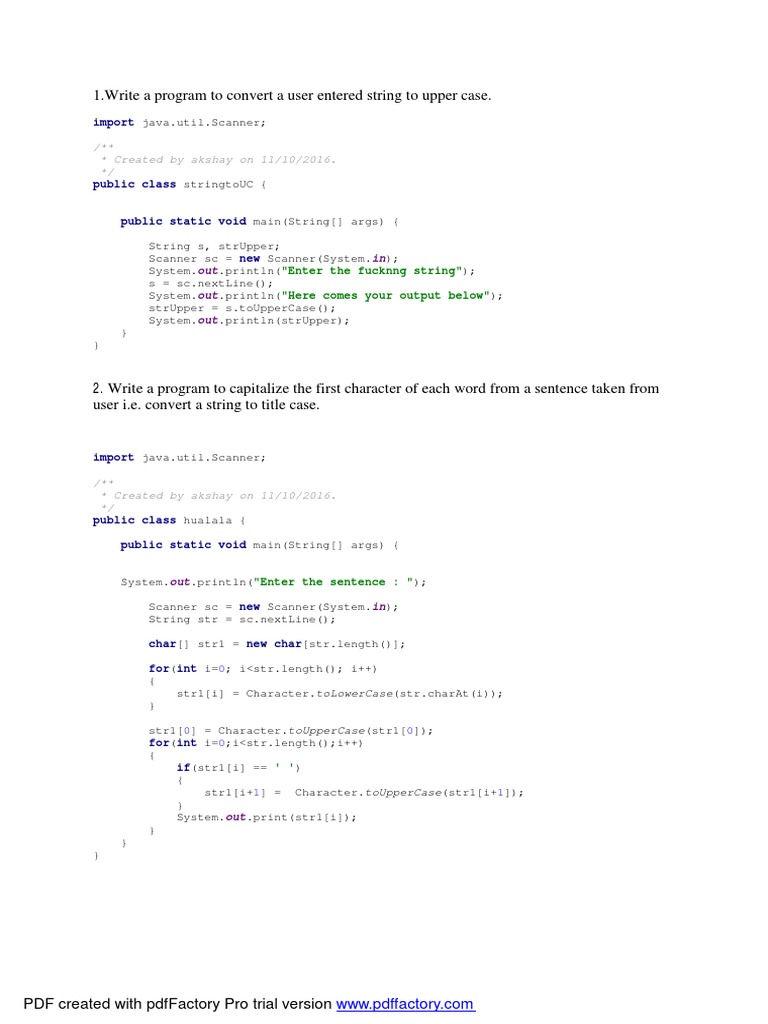 1.write A Program To Convert A User Entered String To Upper Case | PDF ...