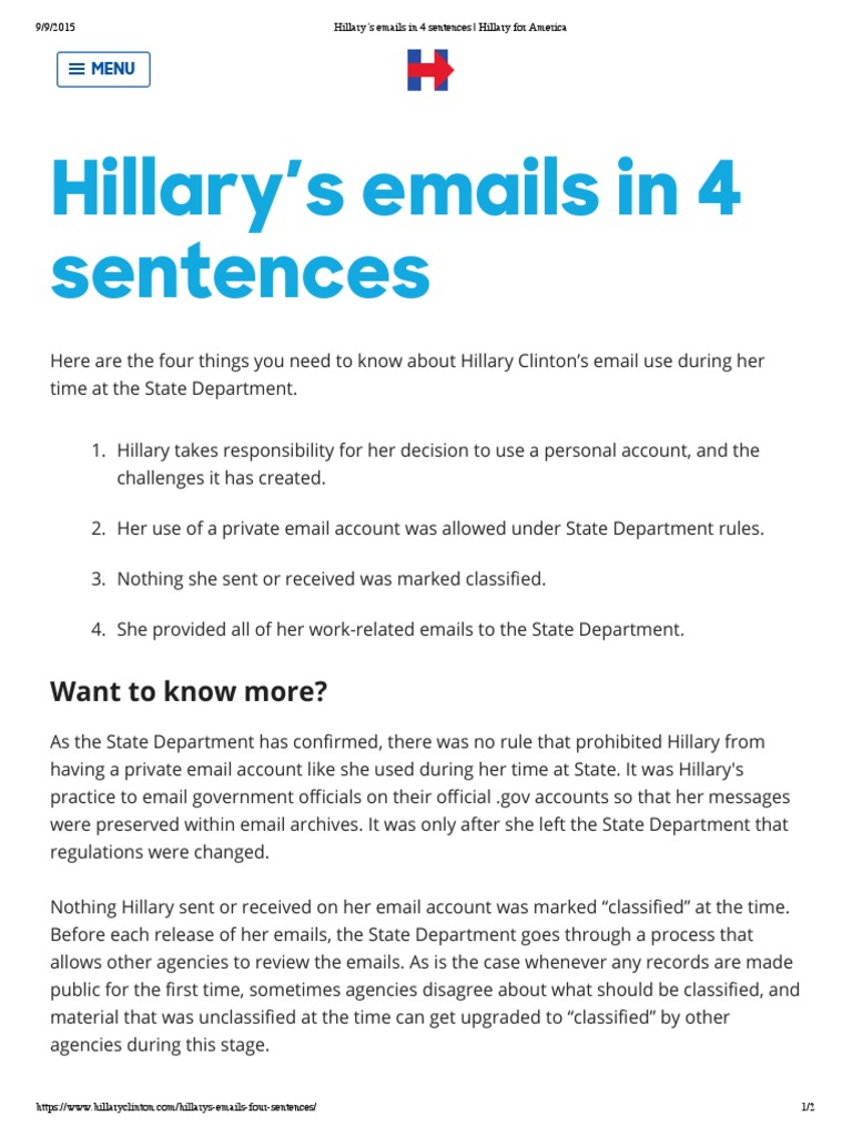 Hillarys Emails in 4 Sentences | PDF | Hillary Clinton | American ...