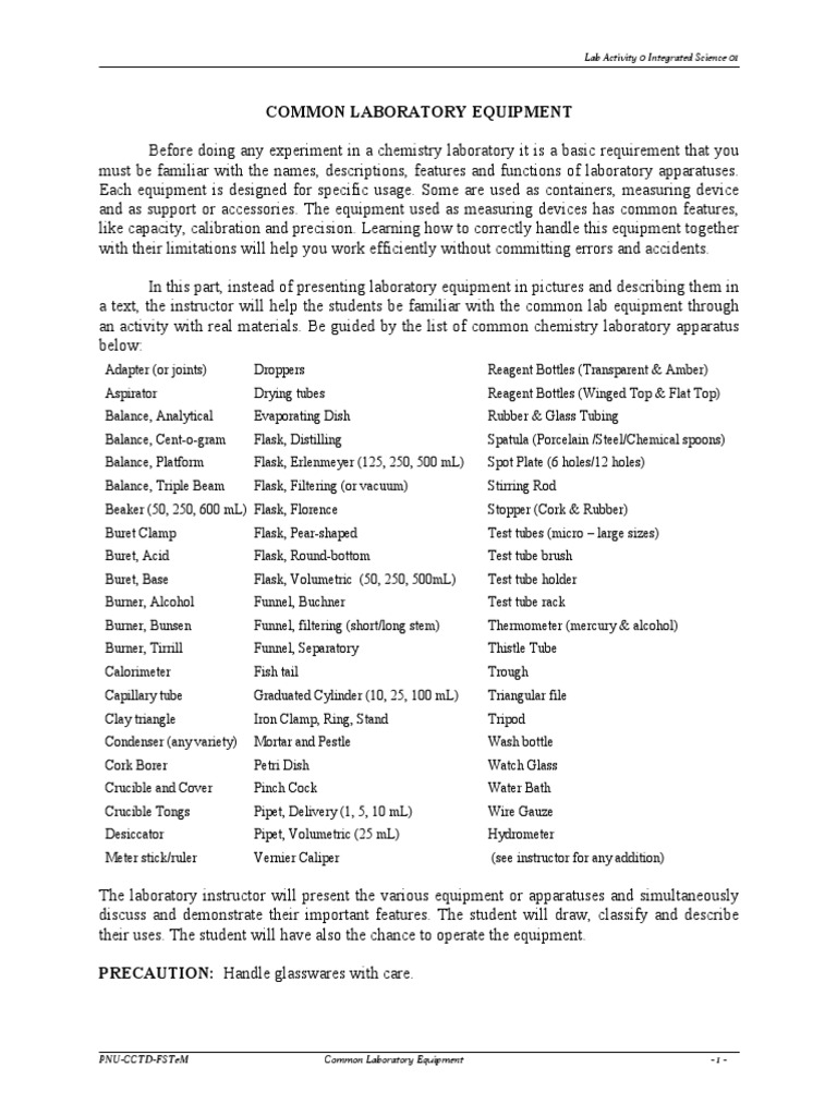 Lab Activity 0 Common Lab Apparatus IS01 | PDF | Laboratories ...