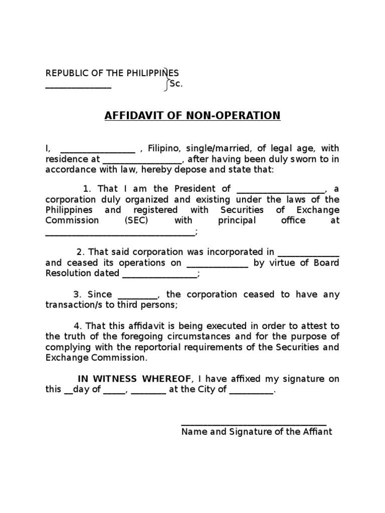 Affidavit of Non-Operation Sample | PDF | Affidavit | Notary Public