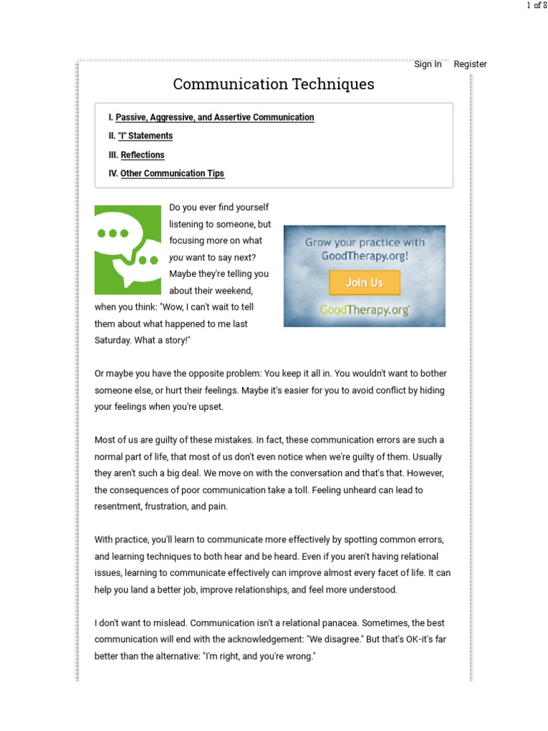 Communication Techniques (Guide) - Therapist Aid | Cognitive Science ...