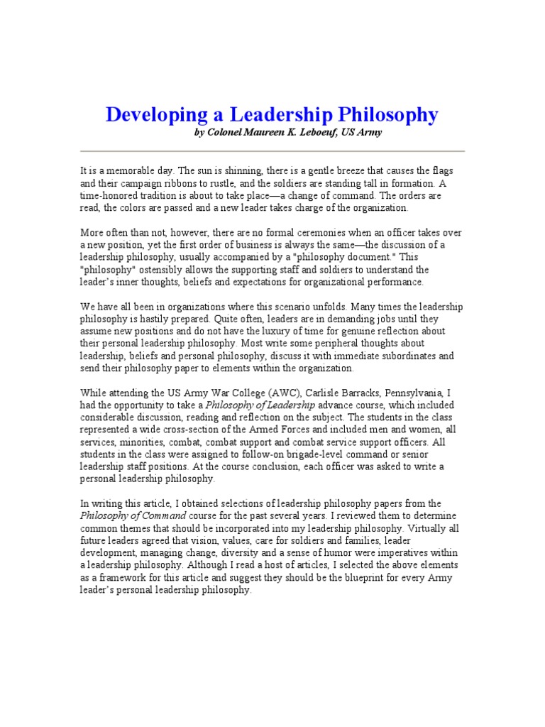 Leadership Philosophy | Value (Ethics) | Leadership