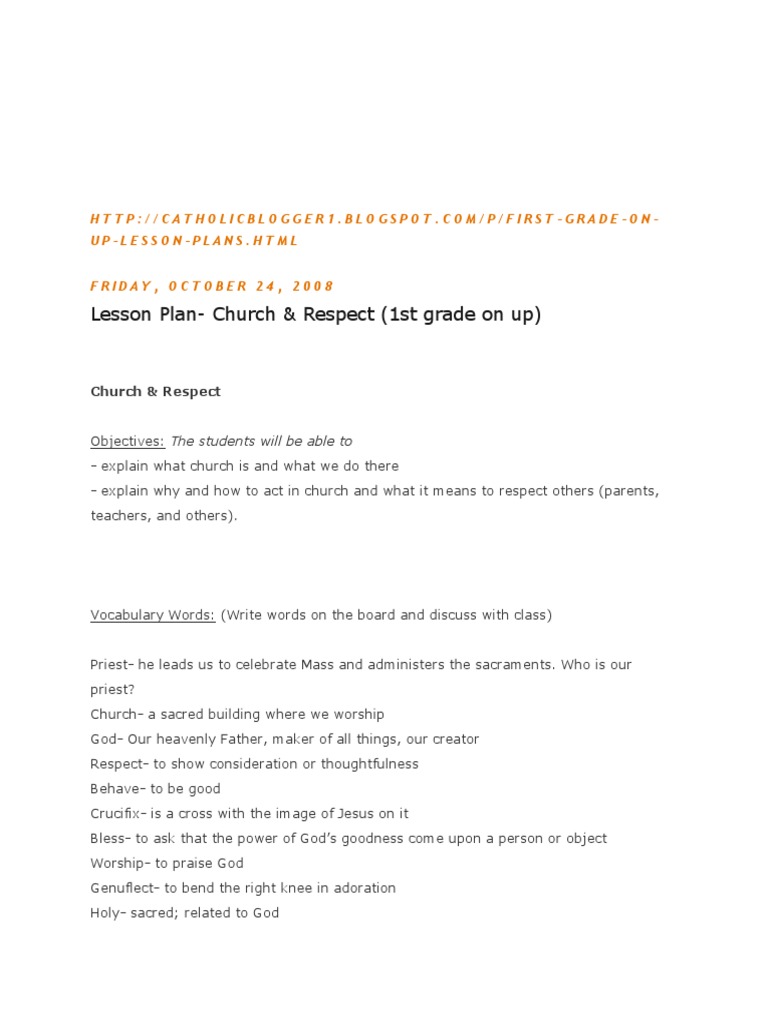 Church Respect Lesson Plan | PDF | Eucharist | Mass (Liturgy)