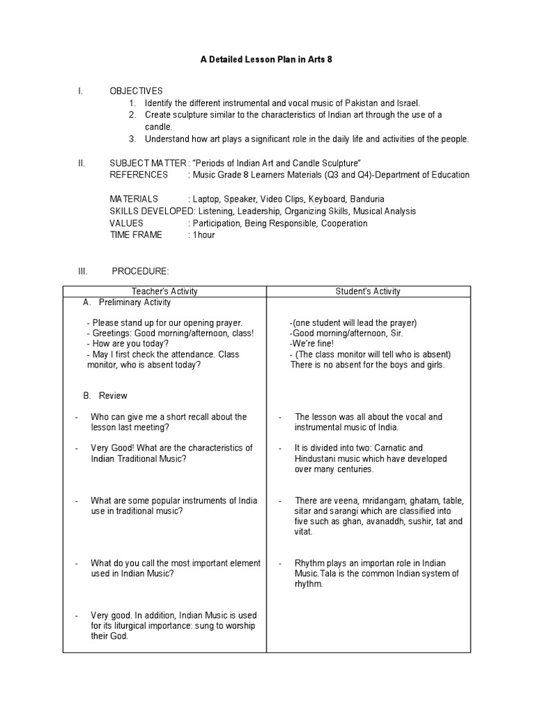 A Detailed Lesson Plan in MUSIC 8 Pakistan and Israel Music | PDF ...