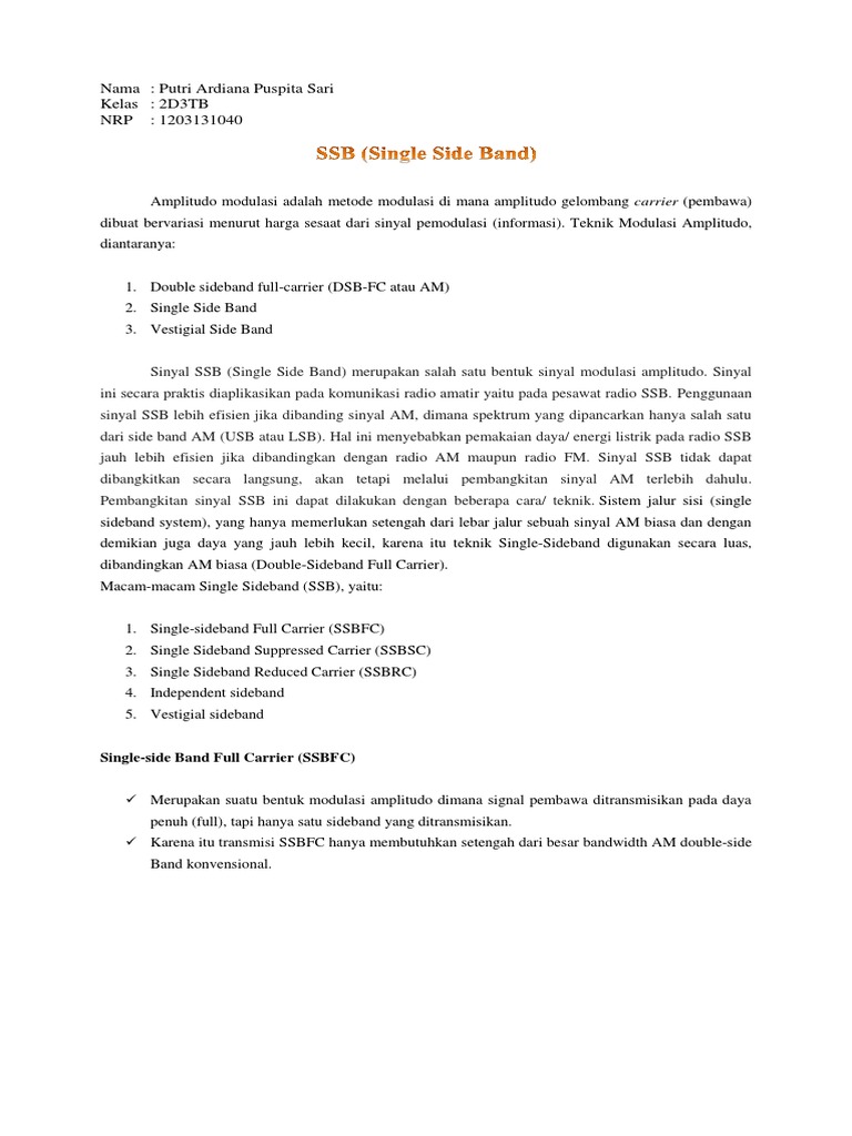 Single Side Band SSB | PDF