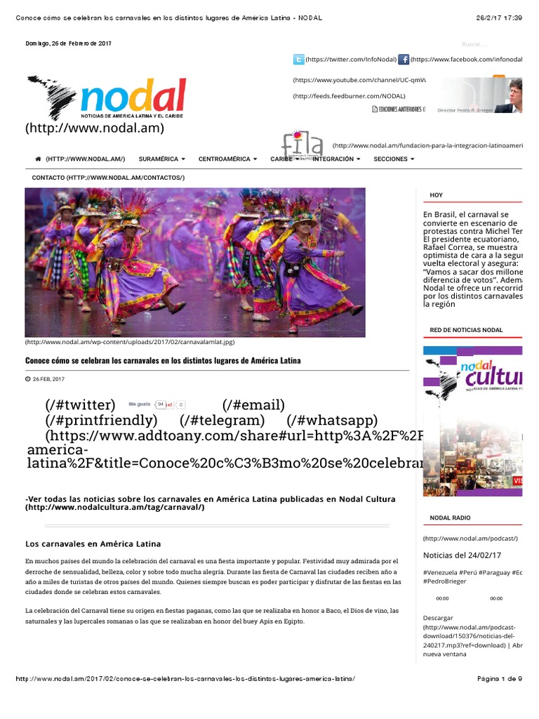 Carnavales América Latina - NODAL | PDF | Carnaval | Evento festivo ...
