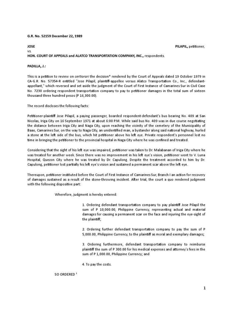 G.R. No. 52159 December 22, 1989 Jose PILAPIL, Petitioner, Hon. Court ...