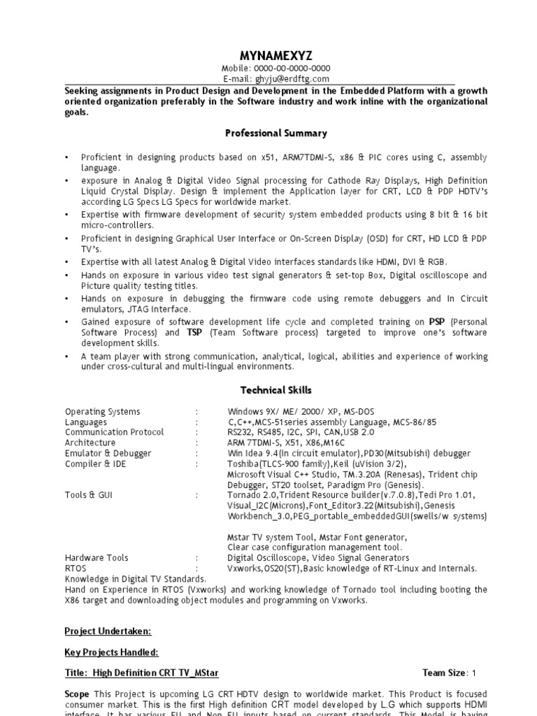 Fresher ECE Embedded Resume Model 144 | PDF