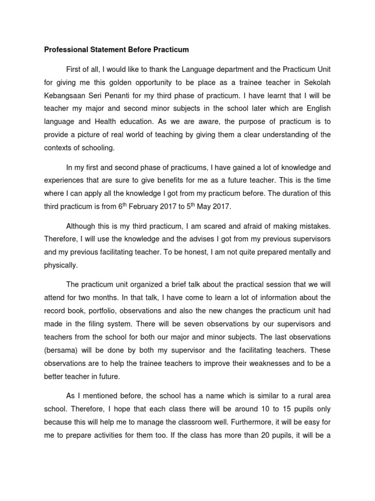 Professional Statement Before Practicum | PDF | Pedagogy | Teachers