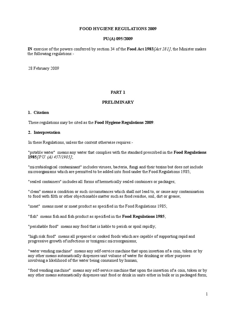 Malaysia Food Hygiene Regulations 2009 | PDF | Housekeeping | Shelf Life