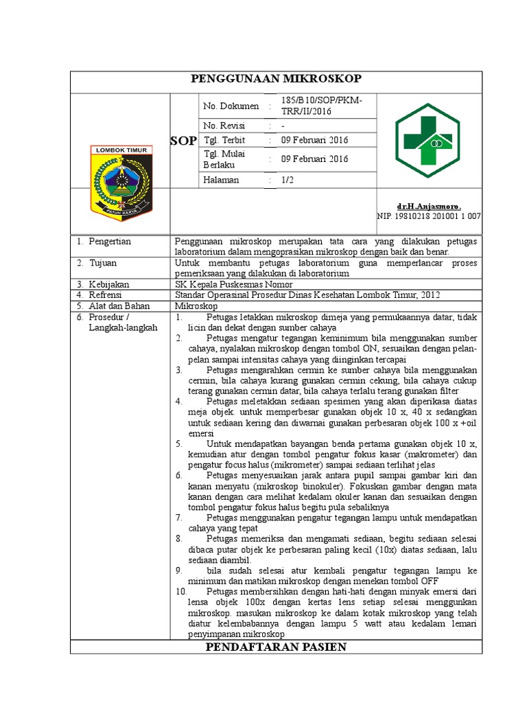 SOP Cara Menggunakan Mikroskop | PDF