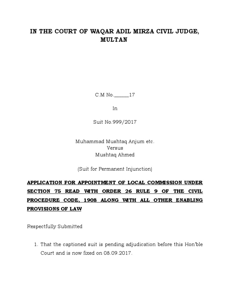 Application for Local Commissioner Appointment | PDF | Affidavit | Lawsuit