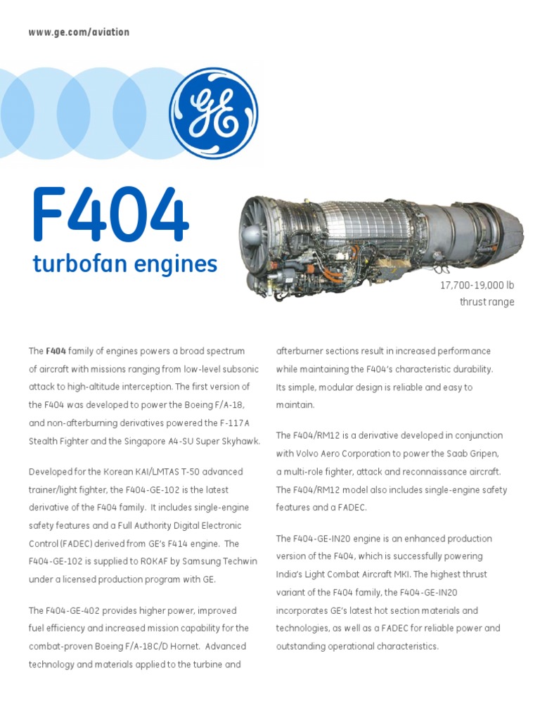 Datasheet F404 Family | PDF | Aviation | Aircraft Configurations