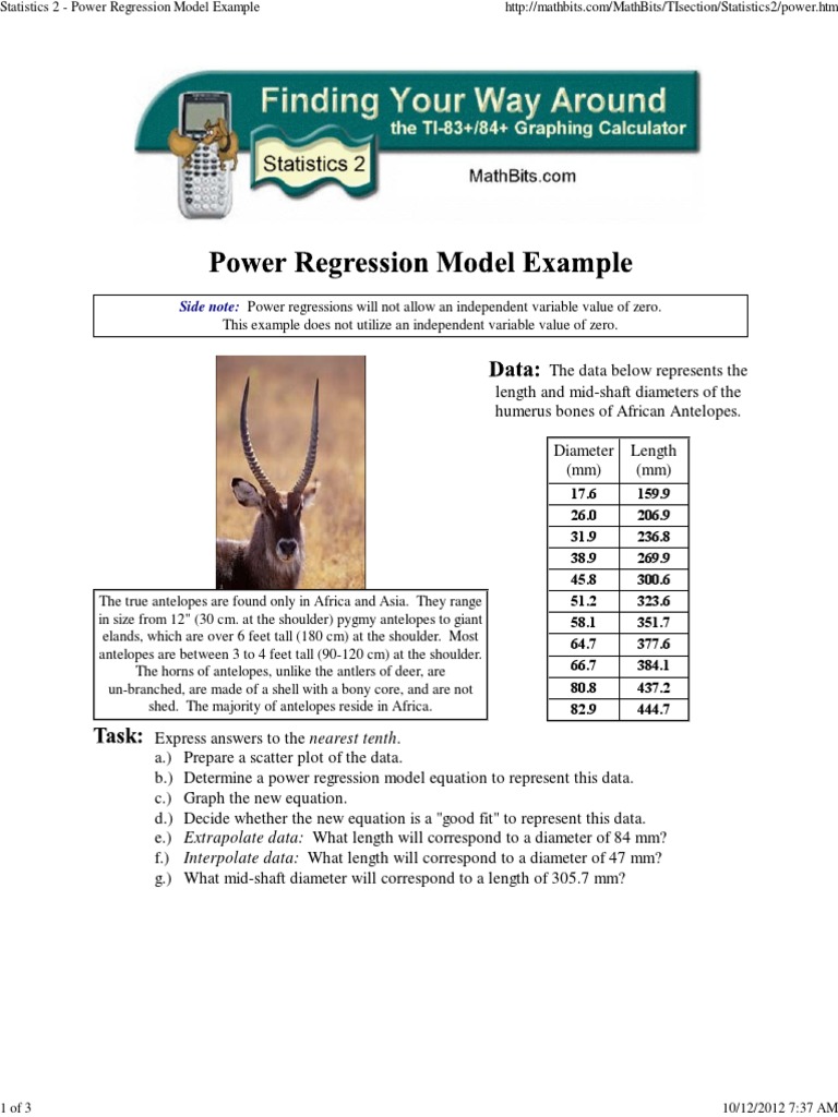 Statistics 2 - Power Regression Model Example | PDF | Regression ...
