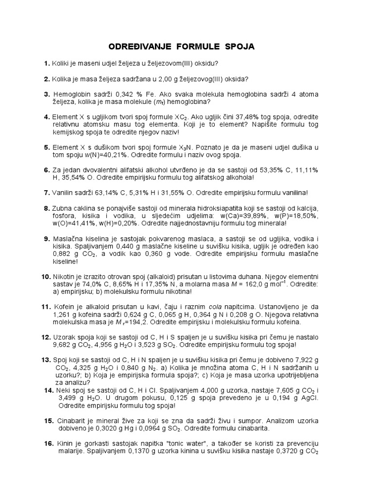 Odredjivanje Formule Spoja | PDF