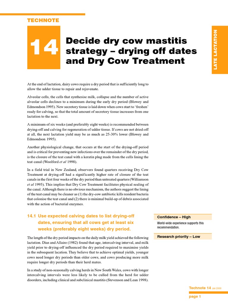 Decide Dry Cow Mastitis Strategy - Drying Off Dates and Dry Cow ...