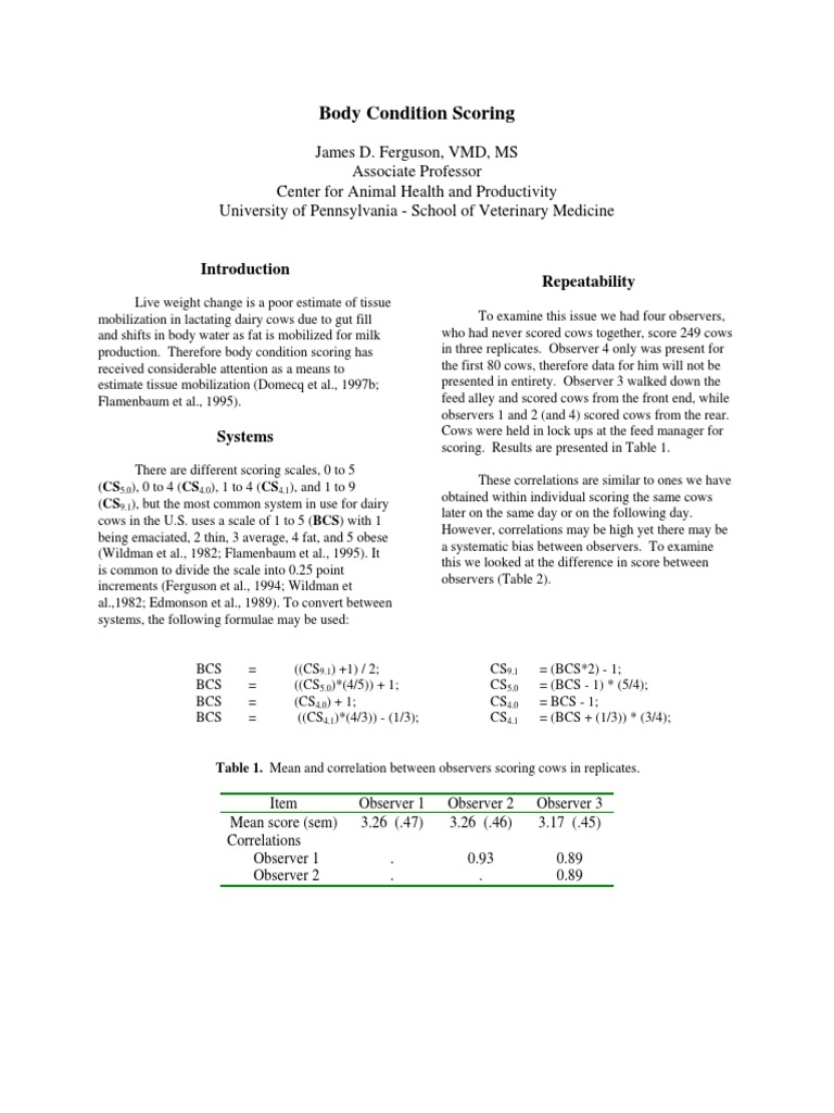 Body Condition Scoring PDF | Download Free PDF | Dairy Cattle | Cattle