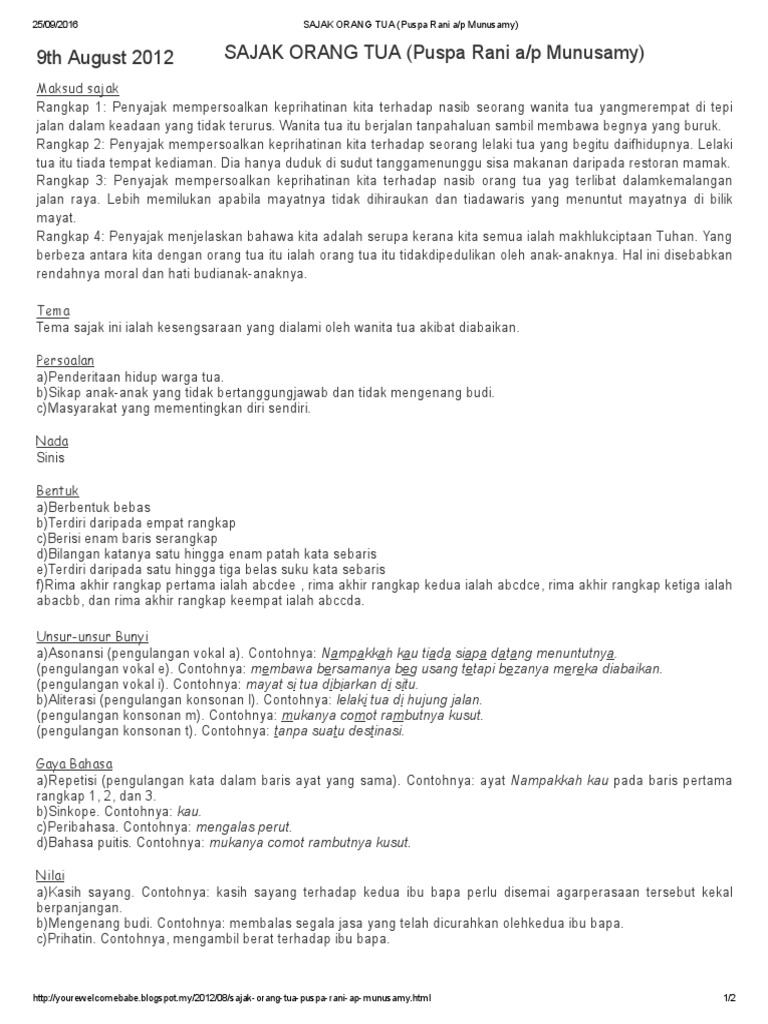 SAJAK ORANG TUA (Puspa Rani A - P Munusamy) PDF | PDF