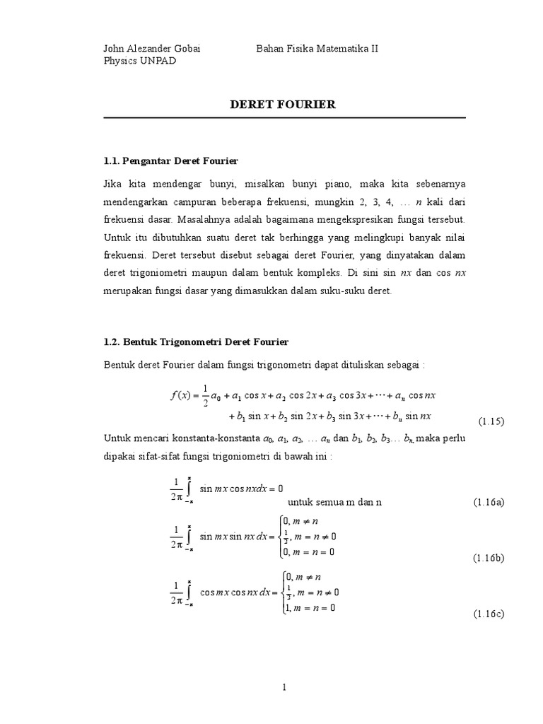 Rumus dan Bentuk Deret Fourier | PDF