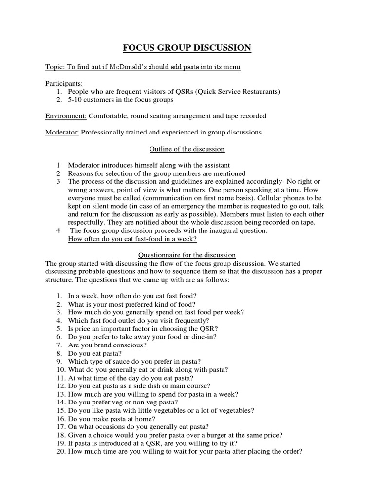 Focus Group Discussion - Group 6 | PDF | Fast Food Restaurants | Fast Food