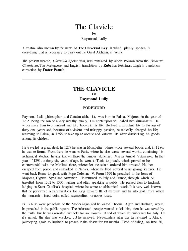 Raymond Lully - The Clavicle | PDF | Mercury (Element) | Alchemy