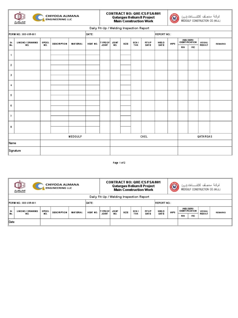 Welding Visual Inspection Format | Amorphous Solid | Welding