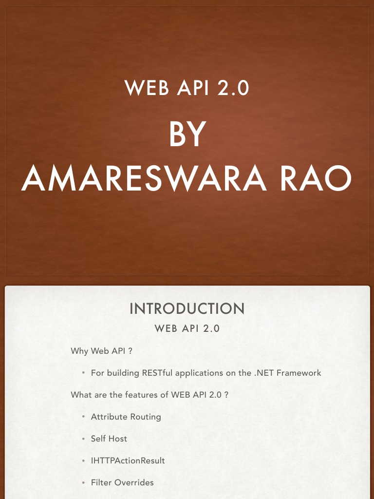 Web Api 2.0: BY Amareswara Rao | PDF | Hypertext Transfer Protocol | Application Programming ...