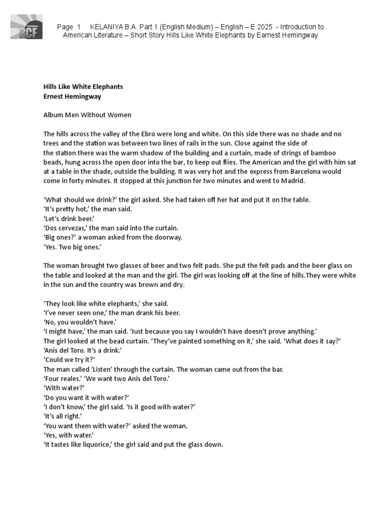 Hills Like White Elephants | Ernest Hemingway | Narration