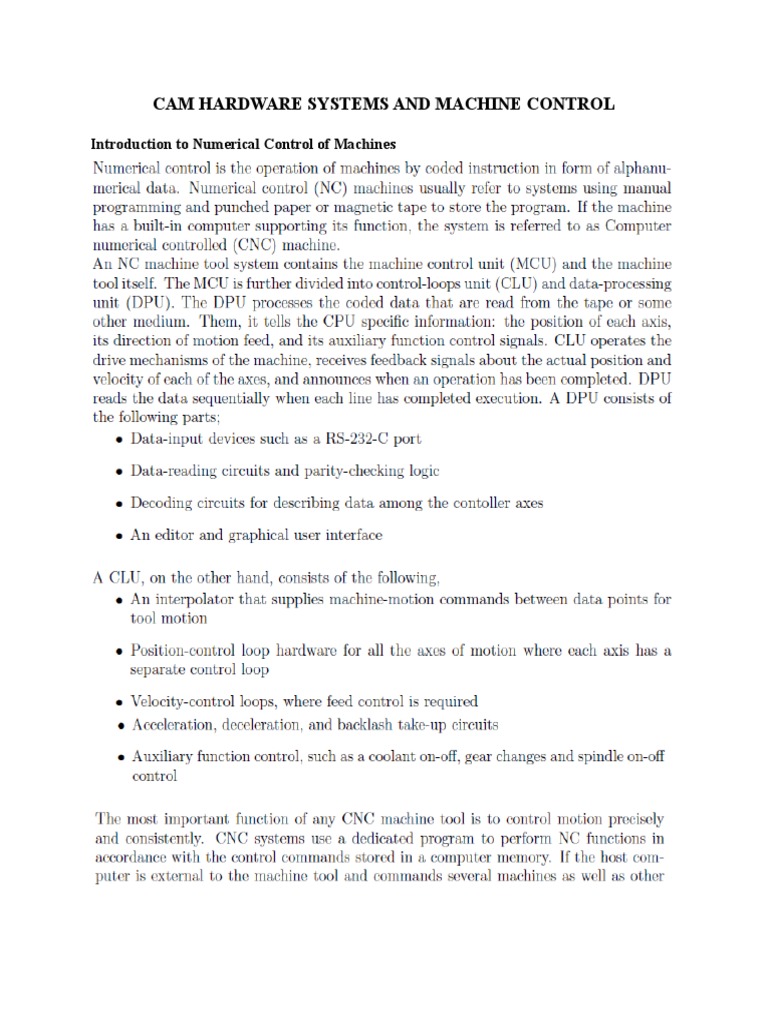Cam Hardware Systems and Machine Control: Introduction To Numerical ...