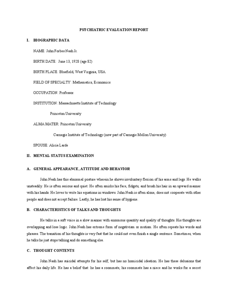 Psychiatric Evaluation Report