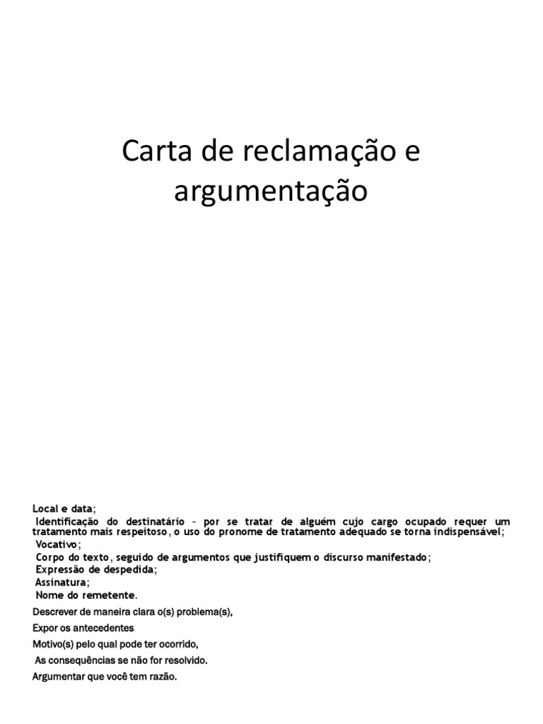 Estrutura da Carta de Reclamação | PDF | Artes Linguísticas e ...
