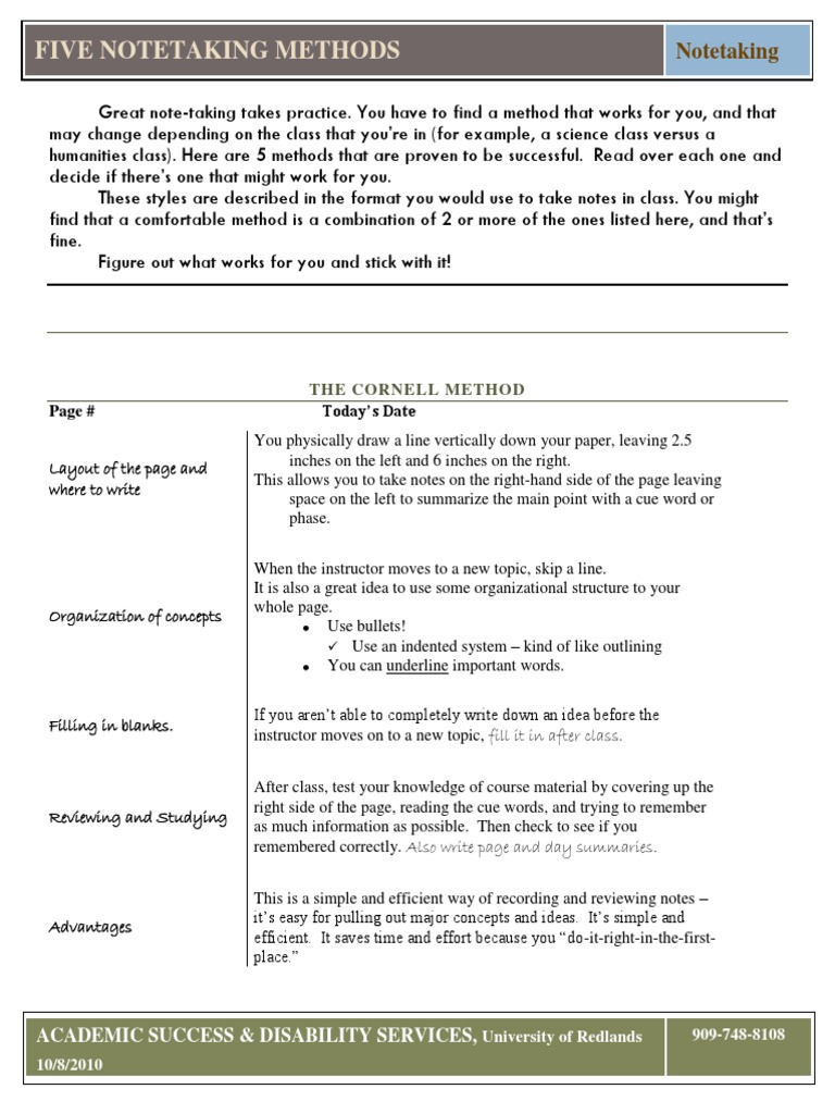 5 Methods of Notetaking PDF | PDF | Neuropsychological Assessment ...