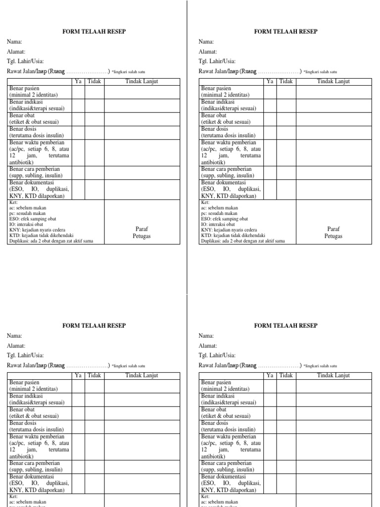 Form Telaah Resep Obat Insulin | PDF