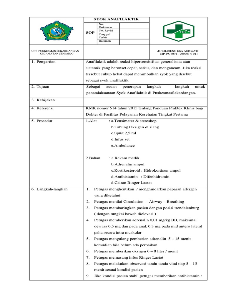 Sop Shock Anafilaktik | PDF