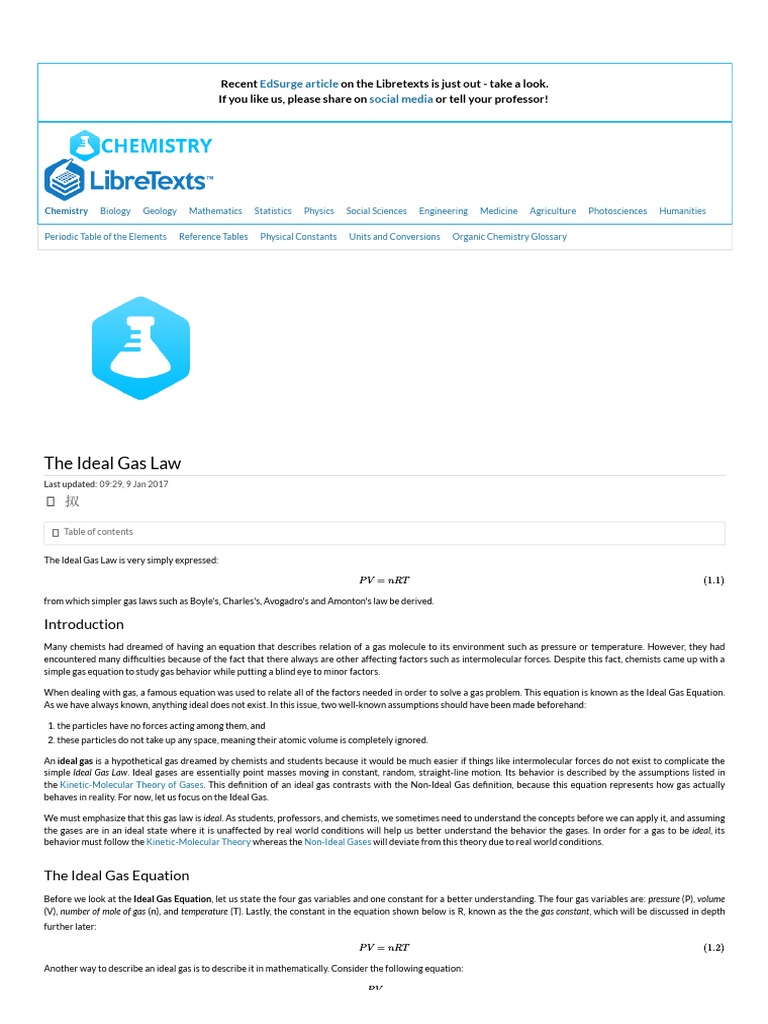 The Ideal Gas Law - Chemistry LibreTexts | PDF | Gases | Pascal (Unit)