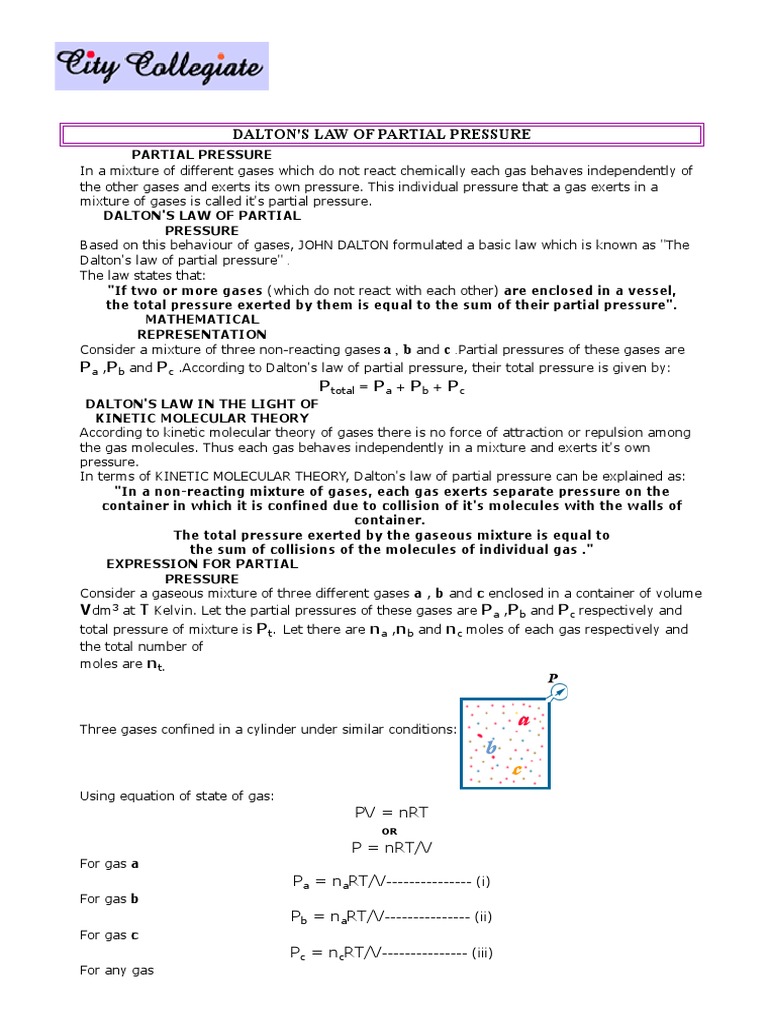 Partial Pressure - Dalton's Law of Partial Pressure | PDF | Gases ...