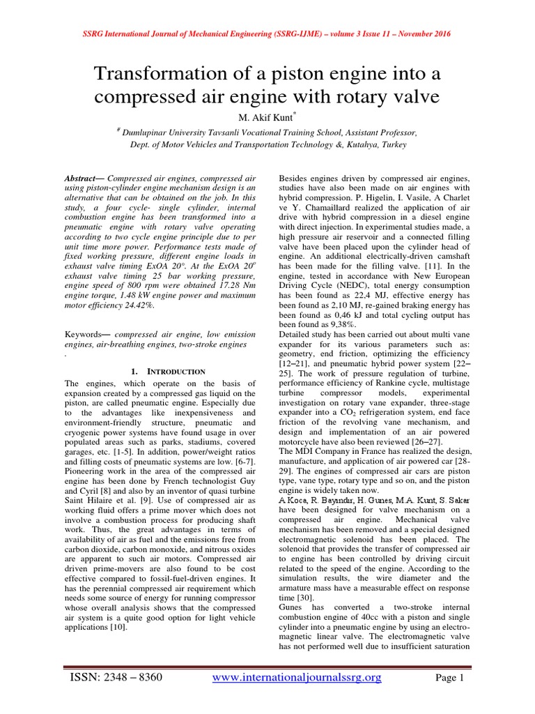 Transformation of A Piston Engine Into A Compressed Air Engine With ...