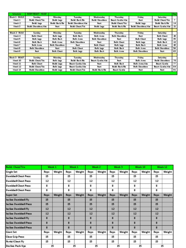 Body Beast Workout Sheets | PDF | Weight Training | Physical Exercise