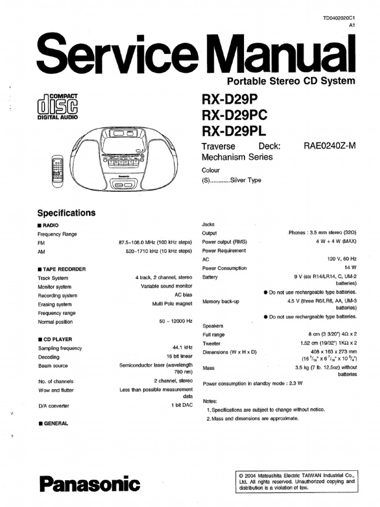 Panasonic - rxd29 Service Manual PDF | PDF