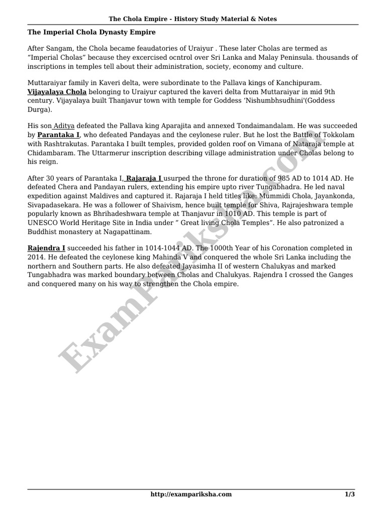 Chola Empire History Study Material Notes | Download Free PDF | Tamils ...