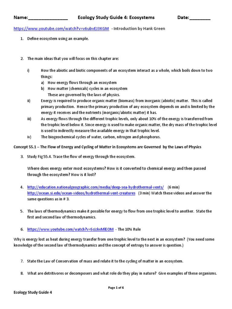 Ecology Study Guide 4 - Ecosystems | Download Free PDF | Food Web ...