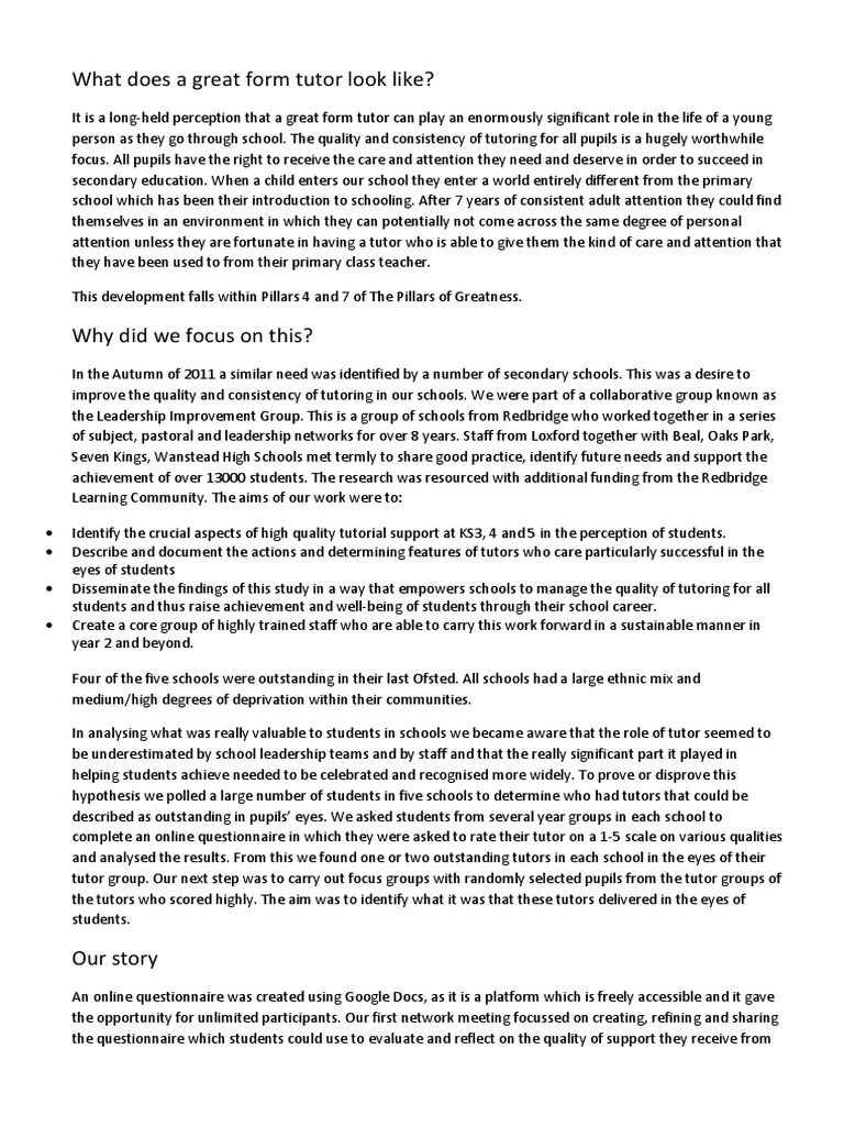 What Does A Great Form Tutor Look Like? | PDF | Tutor | Motivation