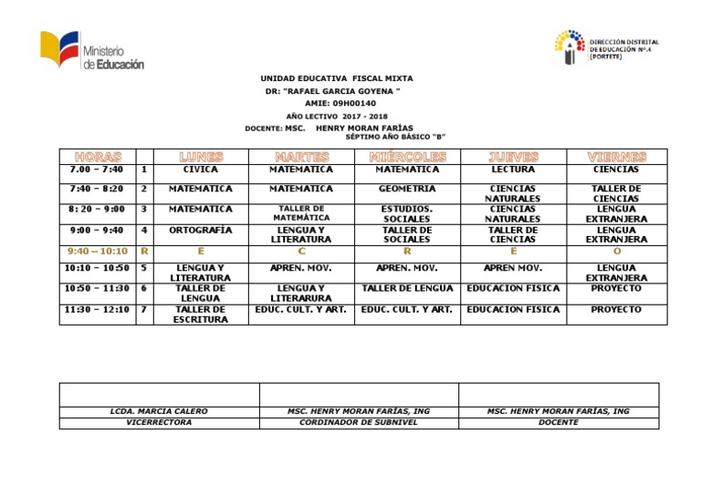 Horario de Clases S 7b 2017-2018. | PDF