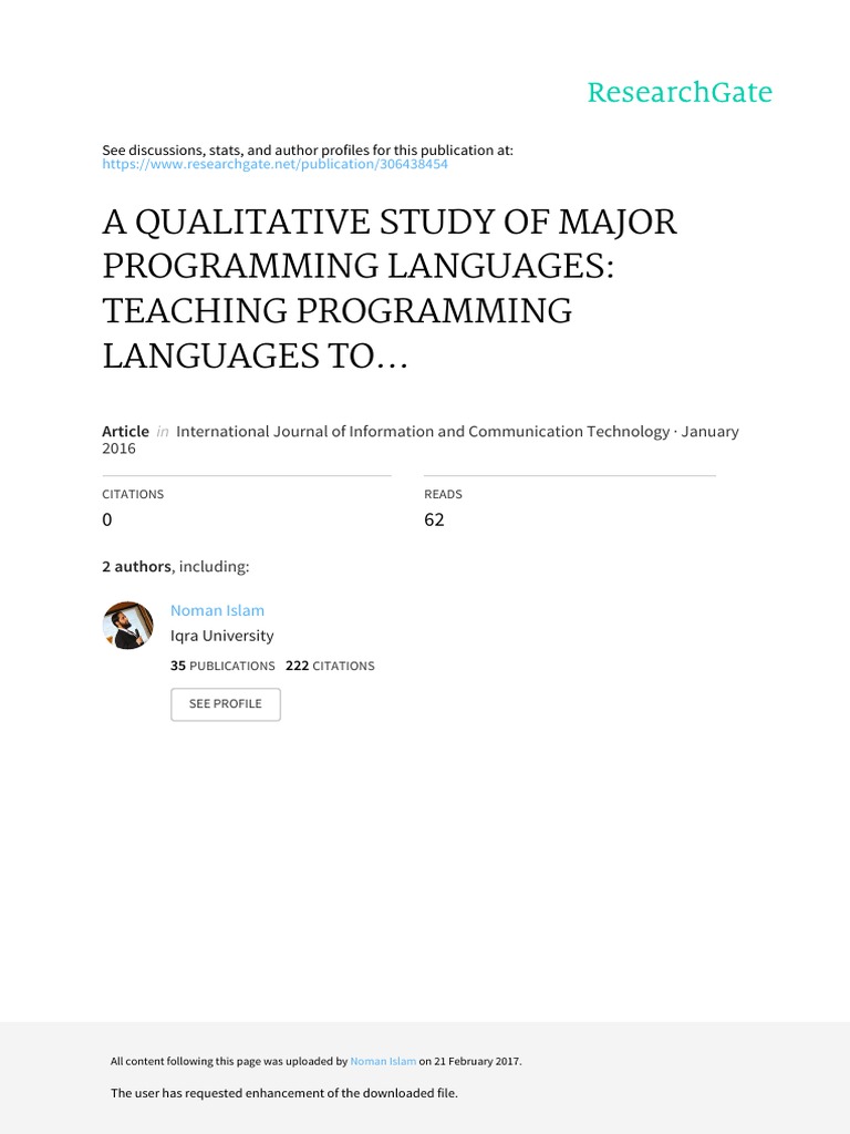 A Qualitative Study of Major Programming Languages: Teaching ... A Qualitative Study of Major Programming Languages: Teaching ...